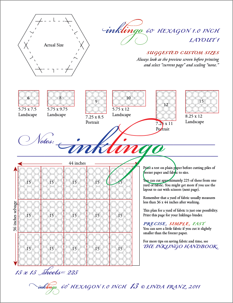 Custom Sizes for Inklingo Hexagons - Quilt with Inklingo